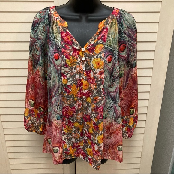 new directions | Tops | New Directions Stunning Peacock Print Blouse ...